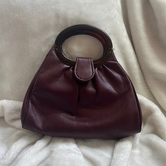 Bags | Vintage Maroon Handbag With Acrylic Tortoise Shell Handles ...